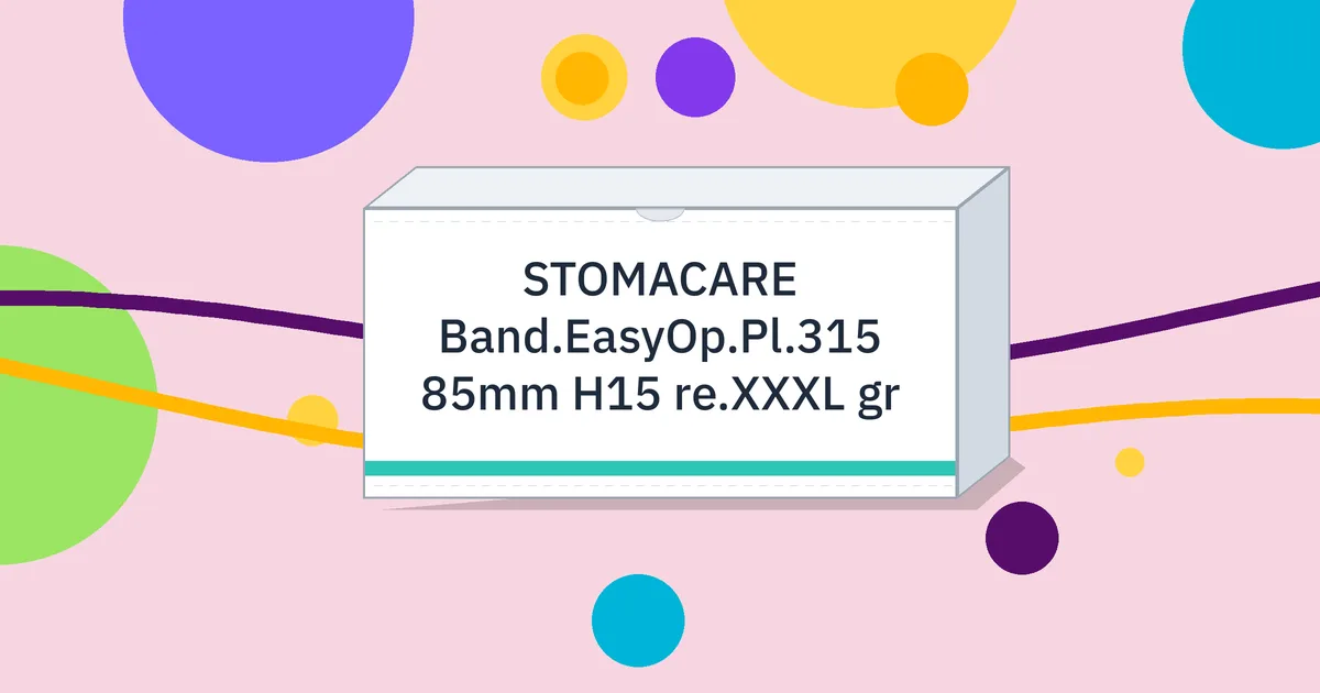 Symbolbild: Packung mit der Aufschrift STOMACARE Band.EasyOp.Pl.315 85mm H15 re.XXXL gr (PZN 17905857) – Verfügbarkeit und Bezug in Apotheken in Frankfurt am Main