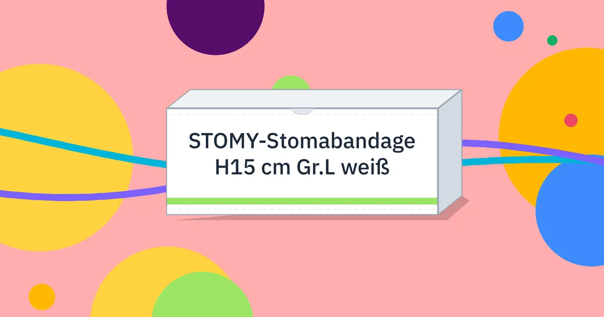Symbolbild: Packung mit der Aufschrift STOMY-Stomabandage H15 cm Gr.L weiß (PZN 16314775) – Verfügbarkeit und Bezug in Apotheken in Frankfurt am Main