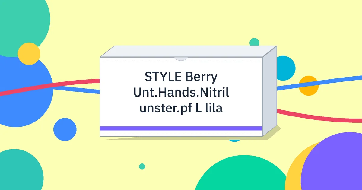 Symbolbild: Packung mit der Aufschrift STYLE Berry Unt.Hands.Nitril unster.pf L lila (PZN 14819838) – Verfügbarkeit und Bezug in Apotheken in Frankfurt am Main