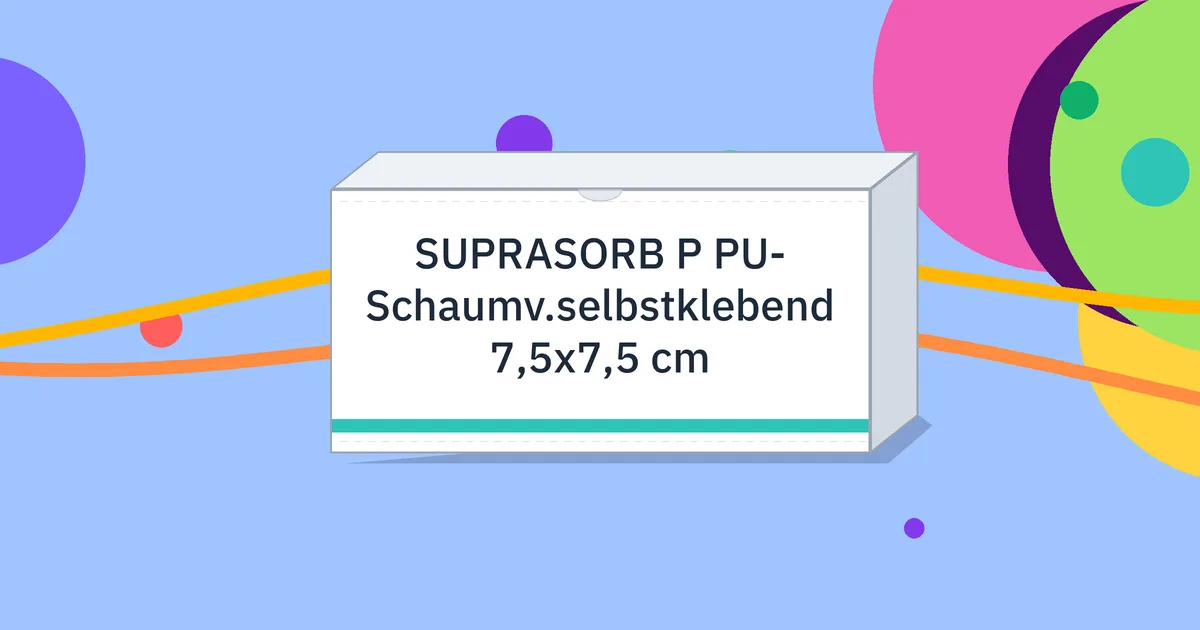 Symbolbild: Packung mit der Aufschrift SUPRASORB P PU-Schaumv.selbstklebend 7,5x7,5 cm (PZN 13345568) – Verfügbarkeit und Bezug in Apotheken in Frankfurt am Main