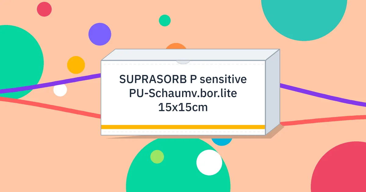 Symbolbild: Packung mit der Aufschrift SUPRASORB P sensitive PU-Schaumv.bor.lite 15x15cm (PZN 16259007) – Verfügbarkeit und Bezug in Apotheken in Frankfurt am Main