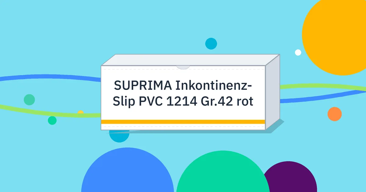 Symbolbild: Packung mit der Aufschrift SUPRIMA Inkontinenz-Slip PVC 1214 Gr.42 rot (PZN 03833597) – Verfügbarkeit und Bezug in Apotheken in Frankfurt am Main