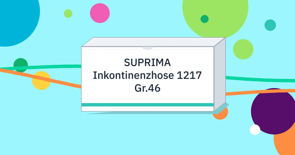 Symbolbild: Packung mit der Aufschrift SUPRIMA Inkontinenzhose 1217 Gr.46 (PZN 03719921) – Verfügbarkeit und Bezug in Apotheken in Frankfurt am Main