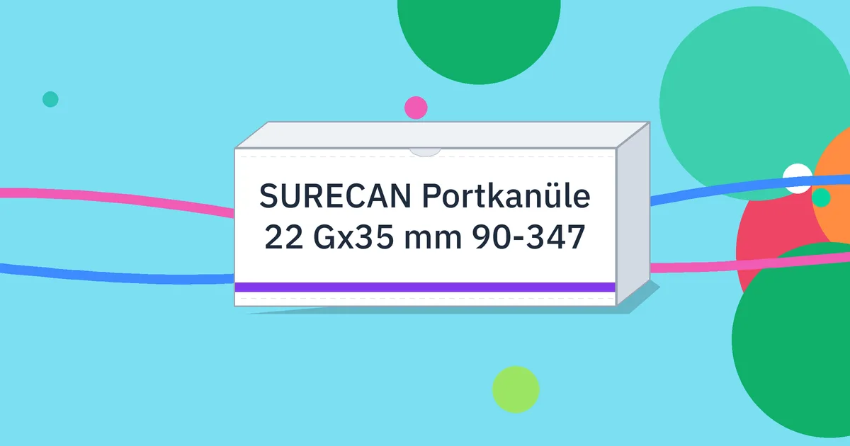 Symbolbild: Packung mit der Aufschrift SURECAN Portkanüle 22 Gx35 mm 90-347 (PZN 01058102) – Verfügbarkeit und Bezug in Apotheken in Frankfurt am Main