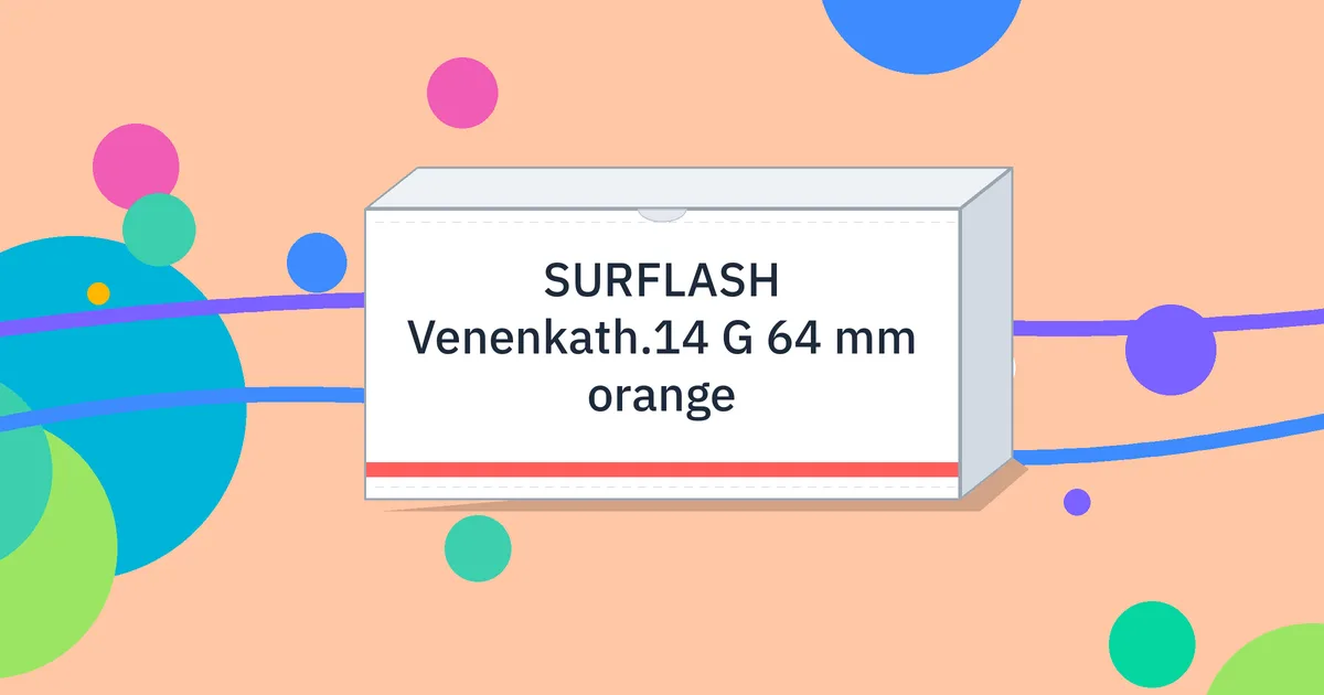 Symbolbild: Packung mit der Aufschrift SURFLASH Venenkath.14 G 64 mm orange (PZN 01177189) – Verfügbarkeit und Bezug in Apotheken in Frankfurt am Main
