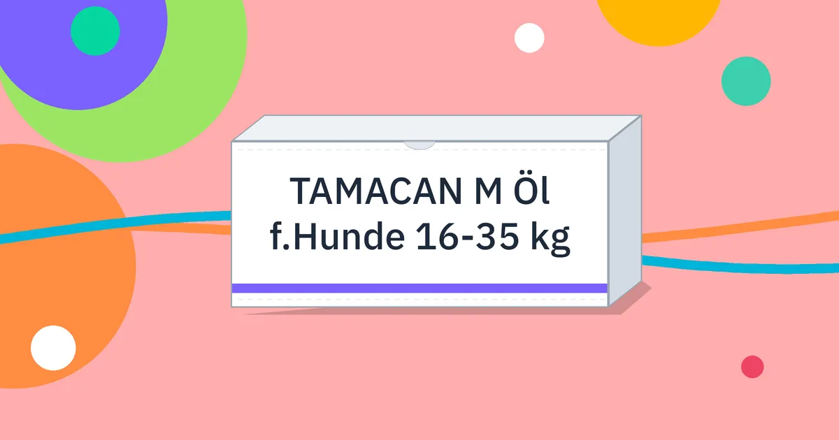 Symbolbild: Packung mit der Aufschrift TAMACAN M Öl f.Hunde 16-35 kg (PZN 19845266) – Verfügbarkeit und Bezug in Apotheken in Frankfurt am Main