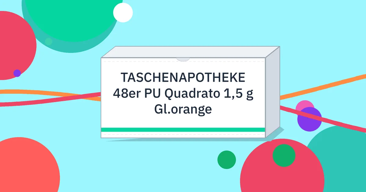 Symbolbild: Packung mit der Aufschrift TASCHENAPOTHEKE 48er PU Quadrato 1,5 g Gl.orange (PZN 00417378) – Verfügbarkeit und Bezug in Apotheken in Frankfurt am Main