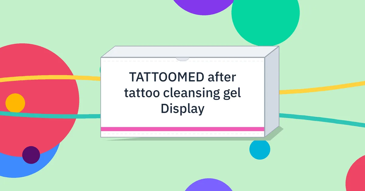Symbolbild: Packung mit der Aufschrift TATTOOMED after tattoo cleansing gel Display (PZN 19290213) – Verfügbarkeit und Bezug in Apotheken in Frankfurt am Main