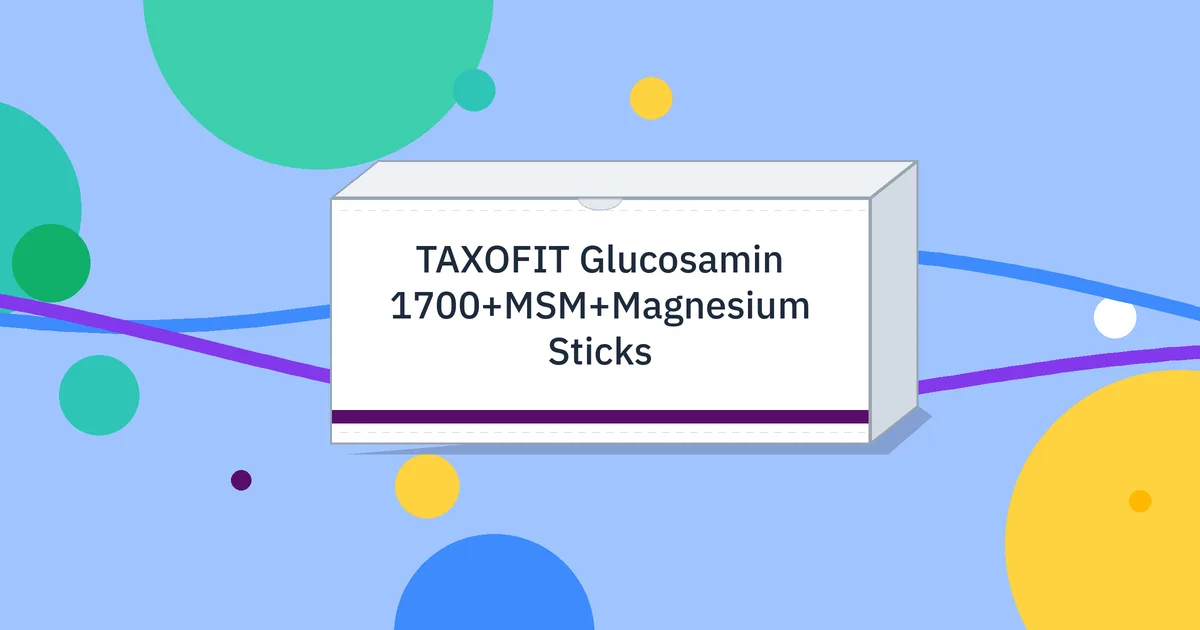 Symbolbild: Packung mit der Aufschrift TAXOFIT Glucosamin 1700+MSM+Magnesium Sticks (PZN 07150027) – Verfügbarkeit und Bezug in Apotheken in Frankfurt am Main