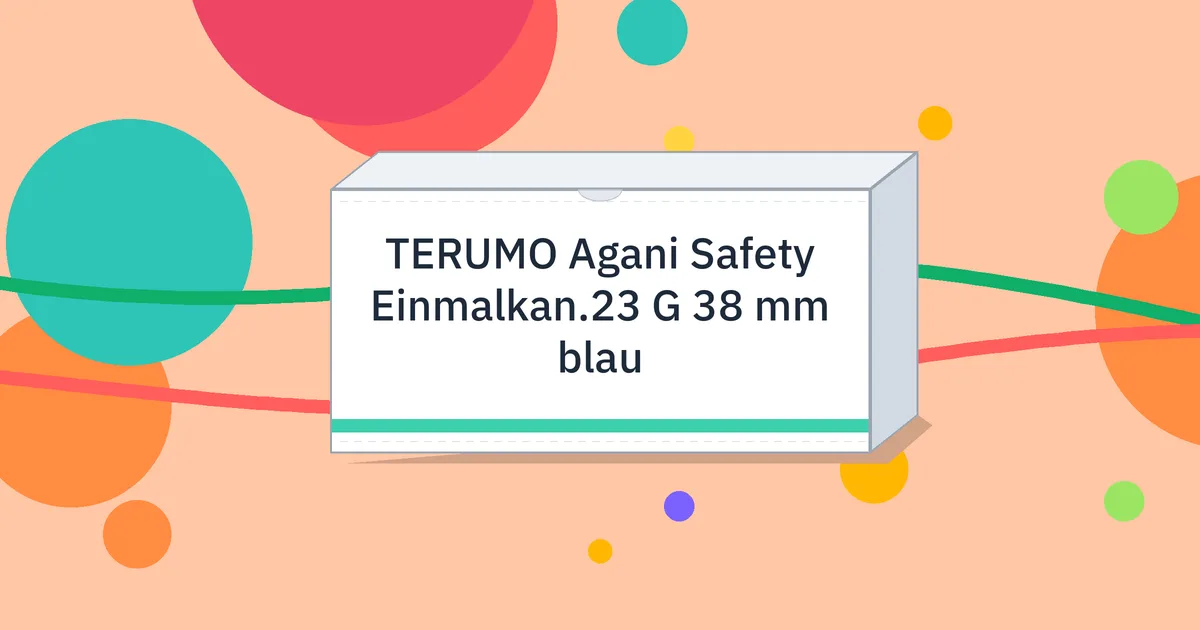 Symbolbild: Packung mit der Aufschrift TERUMO Agani Safety Einmalkan.23 G 38 mm blau (PZN 18201905) – Verfügbarkeit und Bezug in Apotheken in Frankfurt am Main
