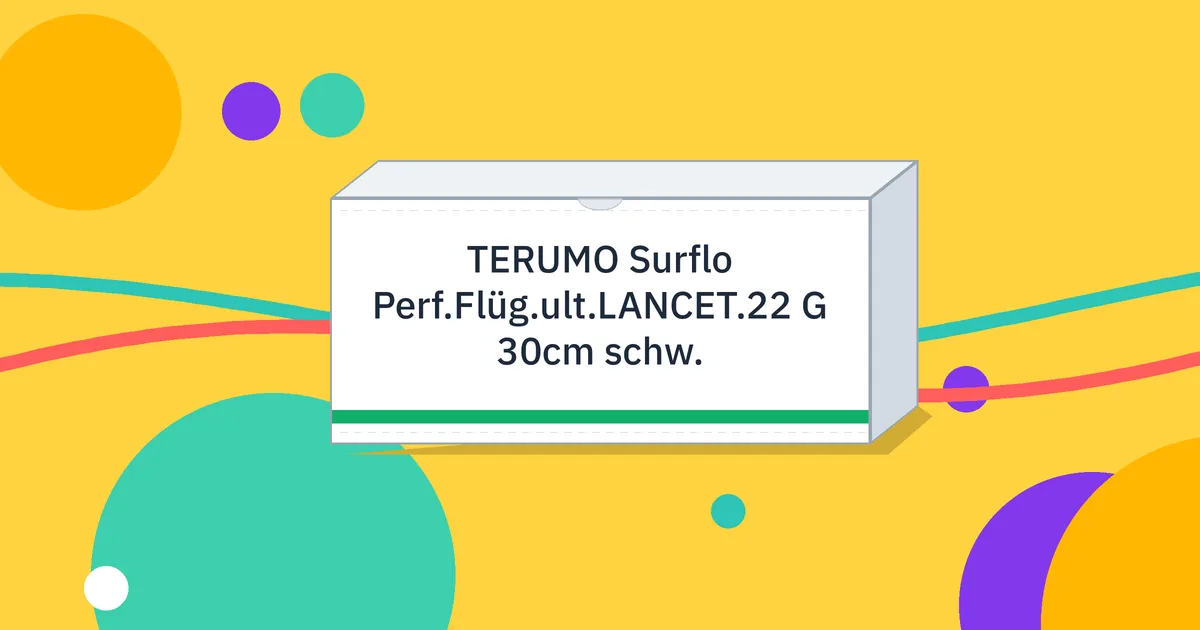 Symbolbild: Packung mit der Aufschrift TERUMO Surflo Perf.Flüg.ult.LANCET.22 G 30cm schw. (PZN 18060764) – Verfügbarkeit und Bezug in Apotheken in Frankfurt am Main