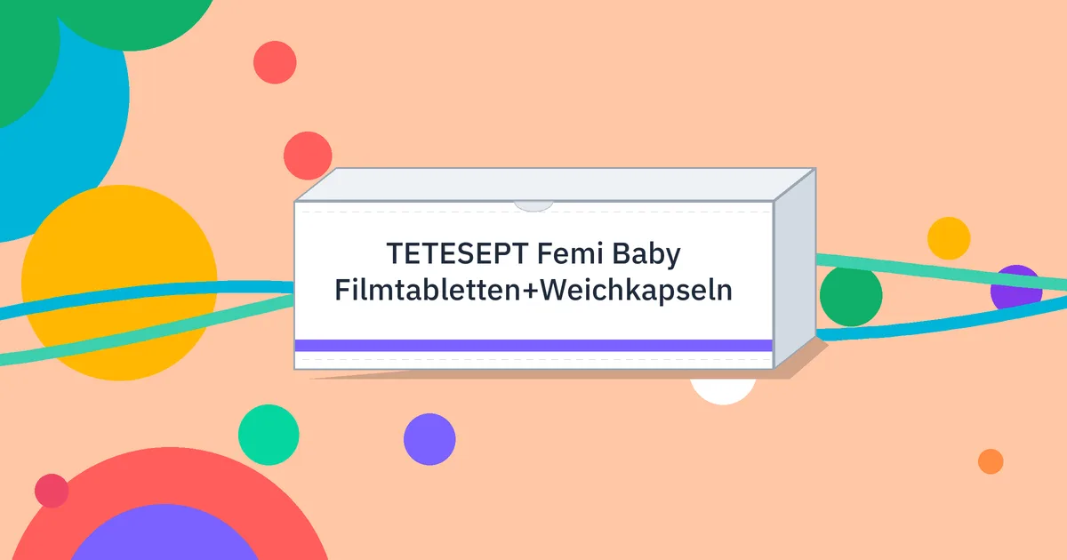 Symbolbild: Packung mit der Aufschrift TETESEPT Femi Baby Filmtabletten+Weichkapseln (PZN 11118963) – Verfügbarkeit und Bezug in Apotheken in Frankfurt am Main
