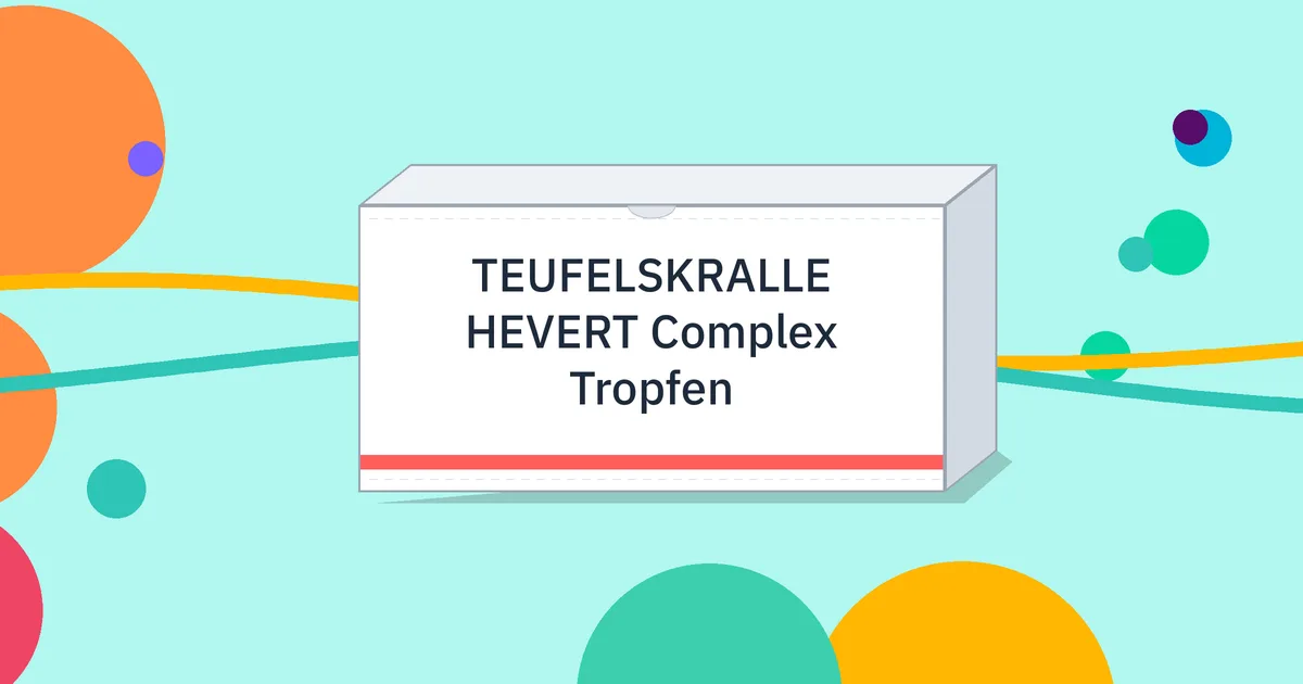 Symbolbild: Packung mit der Aufschrift TEUFELSKRALLE HEVERT Complex Tropfen (PZN 19420733) – Verfügbarkeit und Bezug in Apotheken in Frankfurt am Main