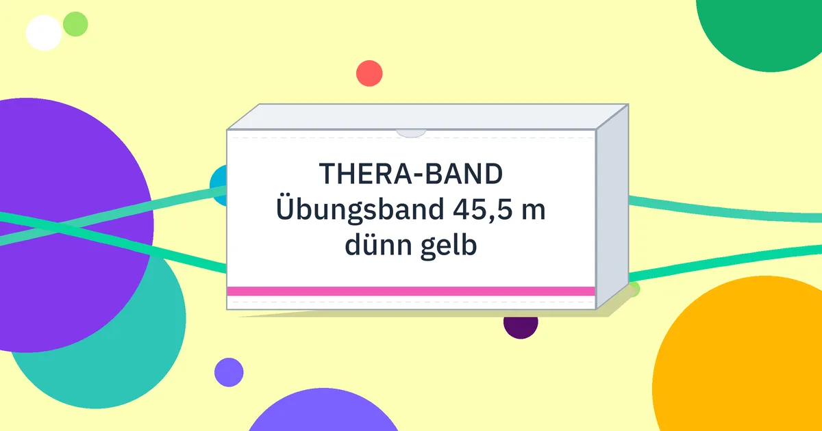 Symbolbild: Packung mit der Aufschrift THERA-BAND Übungsband 45,5 m dünn gelb (PZN 00354407) – Verfügbarkeit und Bezug in Apotheken in Frankfurt am Main