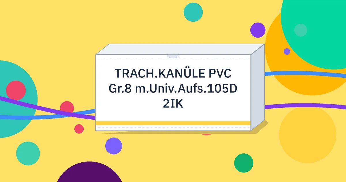 Symbolbild: Packung mit der Aufschrift TRACH.KANÜLE PVC Gr.8 m.Univ.Aufs.105D 2IK (PZN 06995107) – Verfügbarkeit und Bezug in Apotheken in Frankfurt am Main