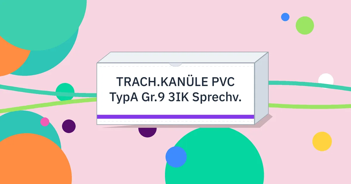 Symbolbild: Packung mit der Aufschrift TRACH.KANÜLE PVC TypA Gr.9 3IK Sprechv. (PZN 06997945) – Verfügbarkeit und Bezug in Apotheken in Frankfurt am Main