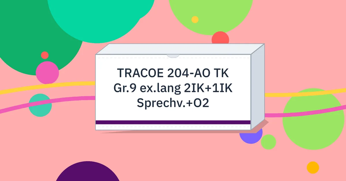 Symbolbild: Packung mit der Aufschrift TRACOE 204-AO TK Gr.9 ex.lang 2IK+1IK Sprechv.+O2 (PZN 17274138) – Verfügbarkeit und Bezug in Apotheken in Frankfurt am Main