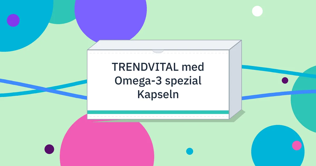 Symbolbild: Packung mit der Aufschrift TRENDVITAL med Omega-3 spezial Kapseln (PZN 12562938) – Verfügbarkeit und Bezug in Apotheken in Frankfurt am Main