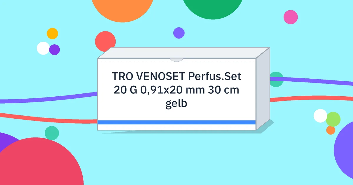 Symbolbild: Packung mit der Aufschrift TRO VENOSET Perfus.Set 20 G 0,91x20 mm 30 cm gelb (PZN 12365818) – Verfügbarkeit und Bezug in Apotheken in Frankfurt am Main