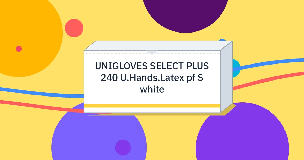 Symbolbild: Packung mit der Aufschrift UNIGLOVES SELECT PLUS 240 U.Hands.Latex pf S white (PZN 18101227) – Verfügbarkeit und Bezug in Apotheken in Frankfurt am Main