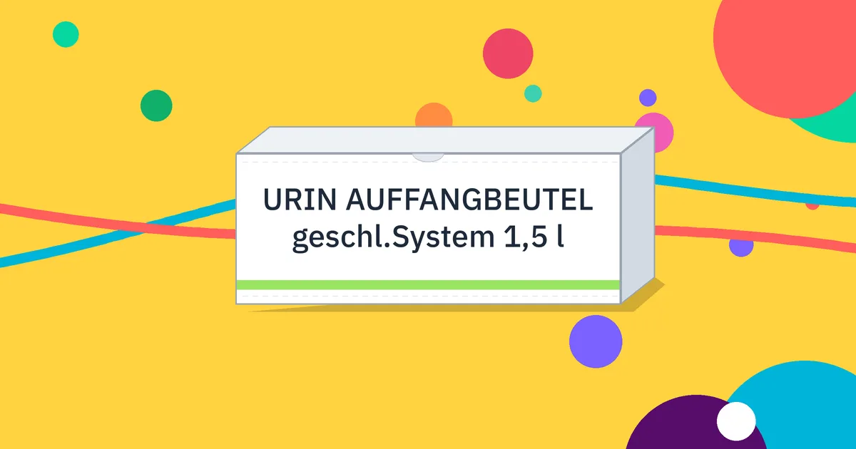 Symbolbild: Packung mit der Aufschrift URIN AUFFANGBEUTEL geschl.System 1,5 l (PZN 02445338) – Verfügbarkeit und Bezug in Apotheken in Frankfurt am Main
