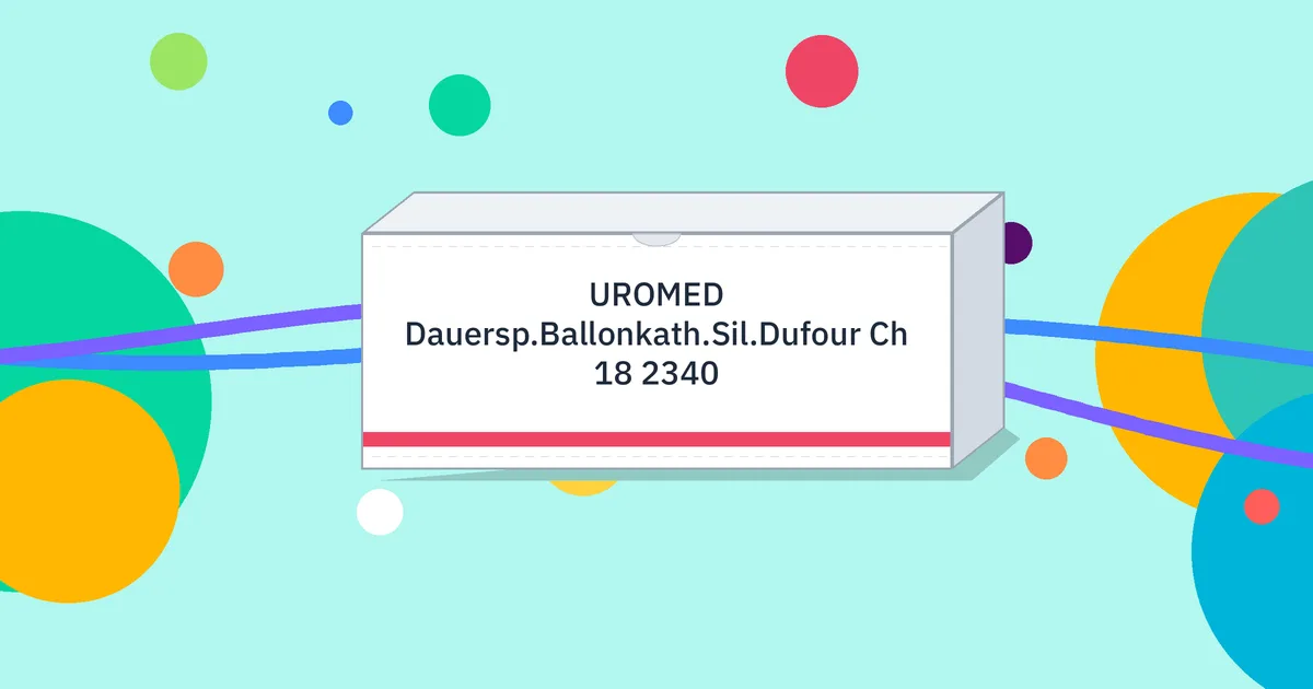Symbolbild: Packung mit der Aufschrift UROMED Dauersp.Ballonkath.Sil.Dufour Ch 18 2340 (PZN 07198608) – Verfügbarkeit und Bezug in Apotheken in Frankfurt am Main