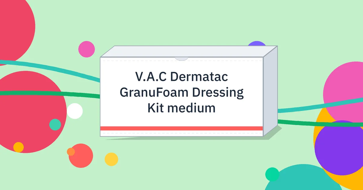 Symbolbild: Packung mit der Aufschrift V.A.C Dermatac GranuFoam Dressing Kit medium (PZN 18023102) – Verfügbarkeit und Bezug in Apotheken in Frankfurt am Main