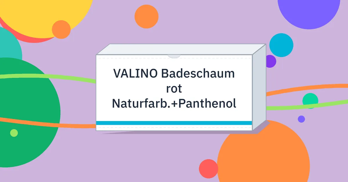 Symbolbild: Packung mit der Aufschrift VALINO Badeschaum rot Naturfarb.+Panthenol (PZN 07771930) – Verfügbarkeit und Bezug in Apotheken in Frankfurt am Main