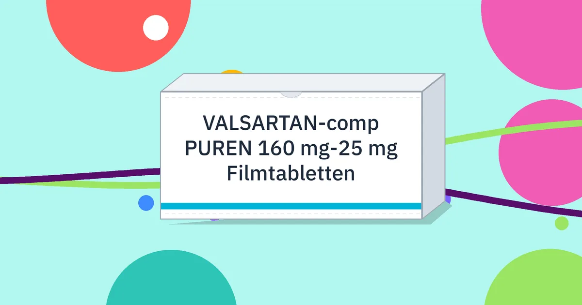 Symbolbild: Packung mit der Aufschrift VALSARTAN-comp PUREN 160 mg-25 mg Filmtabletten (PZN 11358532) – Verfügbarkeit und Bezug in Apotheken in Frankfurt am Main