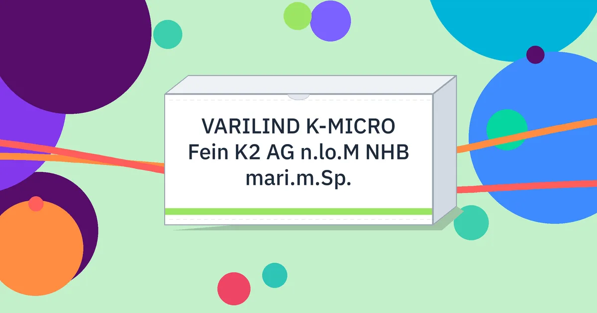 Symbolbild: Packung mit der Aufschrift VARILIND K-MICRO Fein K2 AG n.lo.M NHB mari.m.Sp. (PZN 20556188) – Verfügbarkeit und Bezug in Apotheken in Frankfurt am Main
