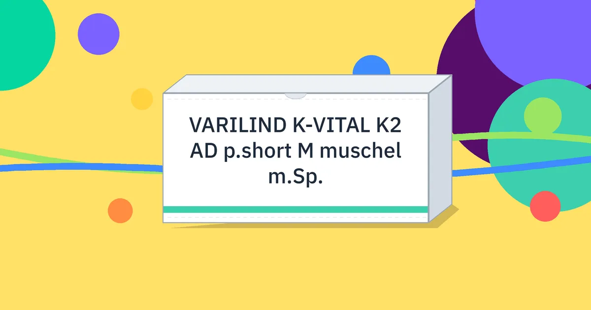 Symbolbild: Packung mit der Aufschrift VARILIND K-VITAL K2 AD p.short M muschel m.Sp. (PZN 20568613) – Verfügbarkeit und Bezug in Apotheken in Frankfurt am Main