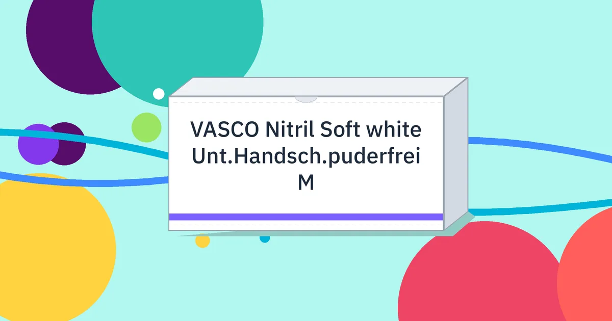 Symbolbild: Packung mit der Aufschrift VASCO Nitril Soft white Unt.Handsch.puderfrei M (PZN 12907811) – Verfügbarkeit und Bezug in Apotheken in Frankfurt am Main