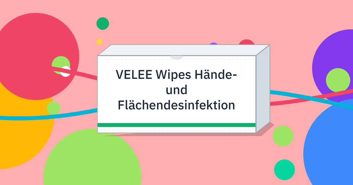 Symbolbild: Packung mit der Aufschrift VELEE Wipes Hände- und Flächendesinfektion (PZN 20340258) – Verfügbarkeit und Bezug in Apotheken in Frankfurt am Main
