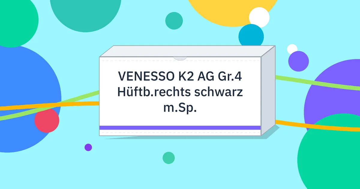 Symbolbild: Packung mit der Aufschrift VENESSO K2 AG Gr.4 Hüftb.rechts schwarz m.Sp. (PZN 03274525) – Verfügbarkeit und Bezug in Apotheken in Frankfurt am Main