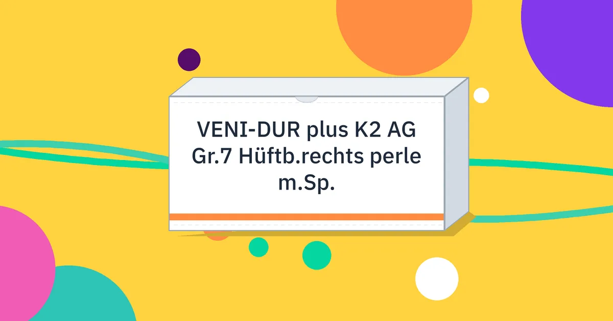 Symbolbild: Packung mit der Aufschrift VENI-DUR plus K2 AG Gr.7 Hüftb.rechts perle m.Sp. (PZN 03256013) – Verfügbarkeit und Bezug in Apotheken in Frankfurt am Main