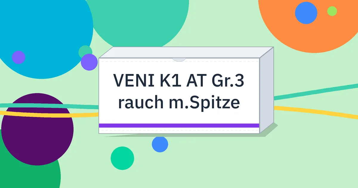 Symbolbild: Packung mit der Aufschrift VENI K1 AT Gr.3 rauch m.Spitze (PZN 08679876) – Verfügbarkeit und Bezug in Apotheken in Frankfurt am Main