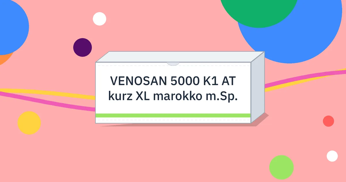 Symbolbild: Packung mit der Aufschrift VENOSAN 5000 K1 AT kurz XL marokko m.Sp. (PZN 14431301) – Verfügbarkeit und Bezug in Apotheken in Frankfurt am Main