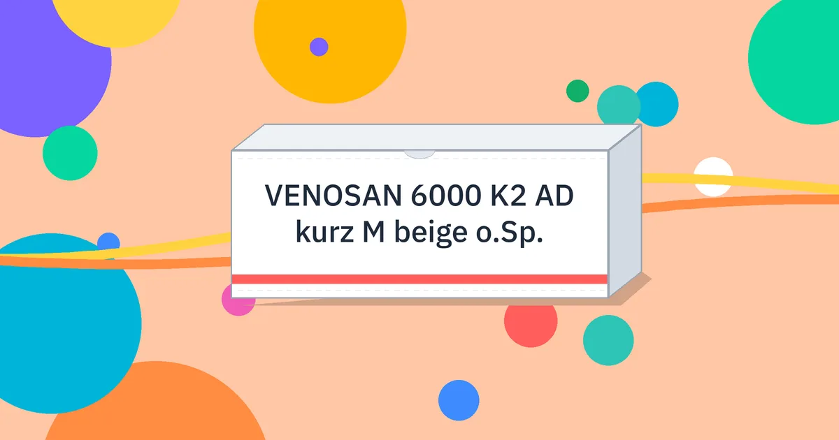 Symbolbild: Packung mit der Aufschrift VENOSAN 6000 K2 AD kurz M beige o.Sp. (PZN 17172225) – Verfügbarkeit und Bezug in Apotheken in Frankfurt am Main