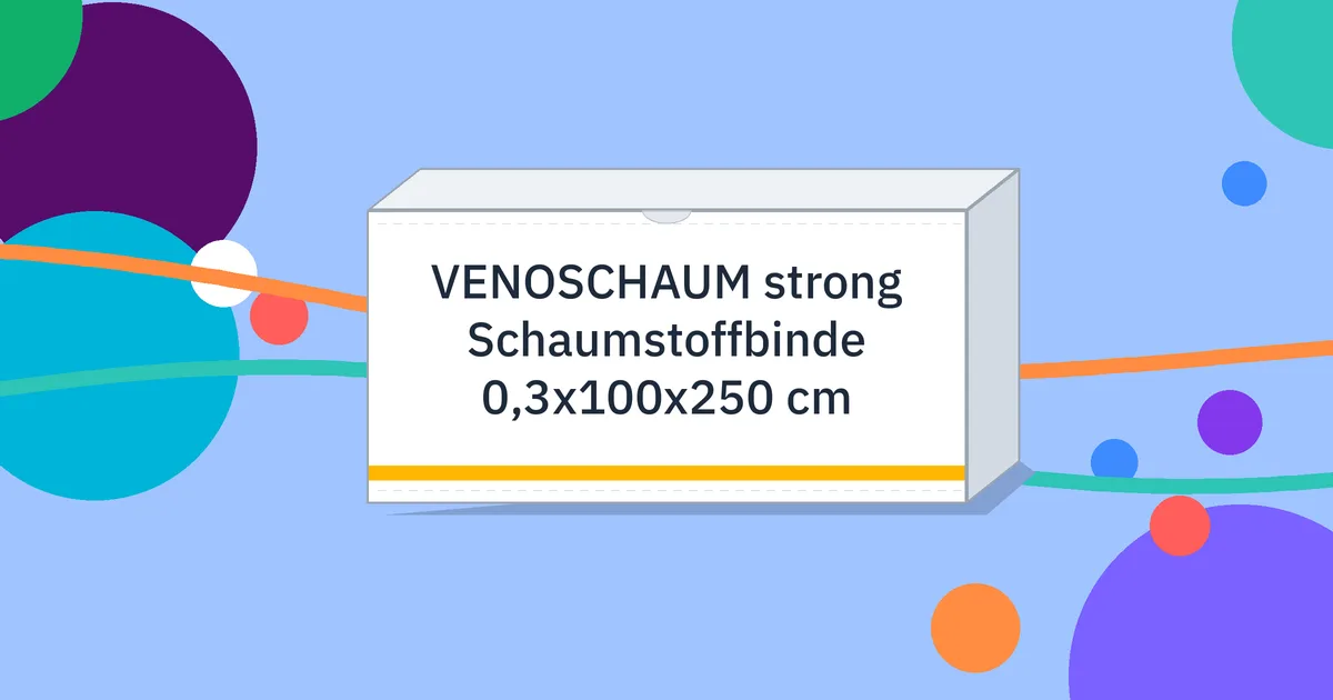 Symbolbild: Packung mit der Aufschrift VENOSCHAUM strong Schaumstoffbinde 0,3x100x250 cm (PZN 04633624) – Verfügbarkeit und Bezug in Apotheken in Frankfurt am Main