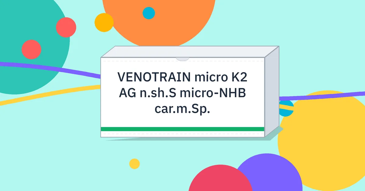 Symbolbild: Packung mit der Aufschrift VENOTRAIN micro K2 AG n.sh.S micro-NHB car.m.Sp. (PZN 16065272) – Verfügbarkeit und Bezug in Apotheken in Frankfurt am Main