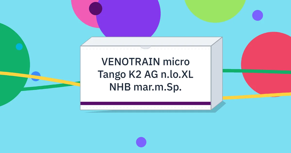 Symbolbild: Packung mit der Aufschrift VENOTRAIN micro Tango K2 AG n.lo.XL NHB mar.m.Sp. (PZN 17767119) – Verfügbarkeit und Bezug in Apotheken in Frankfurt am Main