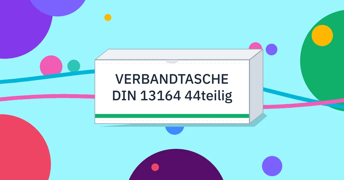 Symbolbild: Packung mit der Aufschrift VERBANDTASCHE DIN 13164 44teilig (PZN 19145787) – Verfügbarkeit und Bezug in Apotheken in Frankfurt am Main