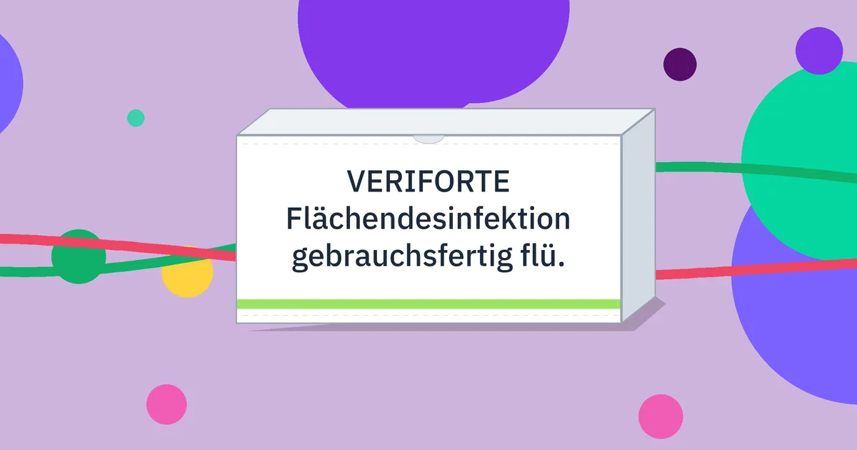 Symbolbild: Packung mit der Aufschrift VERIFORTE Flächendesinfektion gebrauchsfertig flü. (PZN 16611941) – Verfügbarkeit und Bezug in Apotheken in Frankfurt am Main