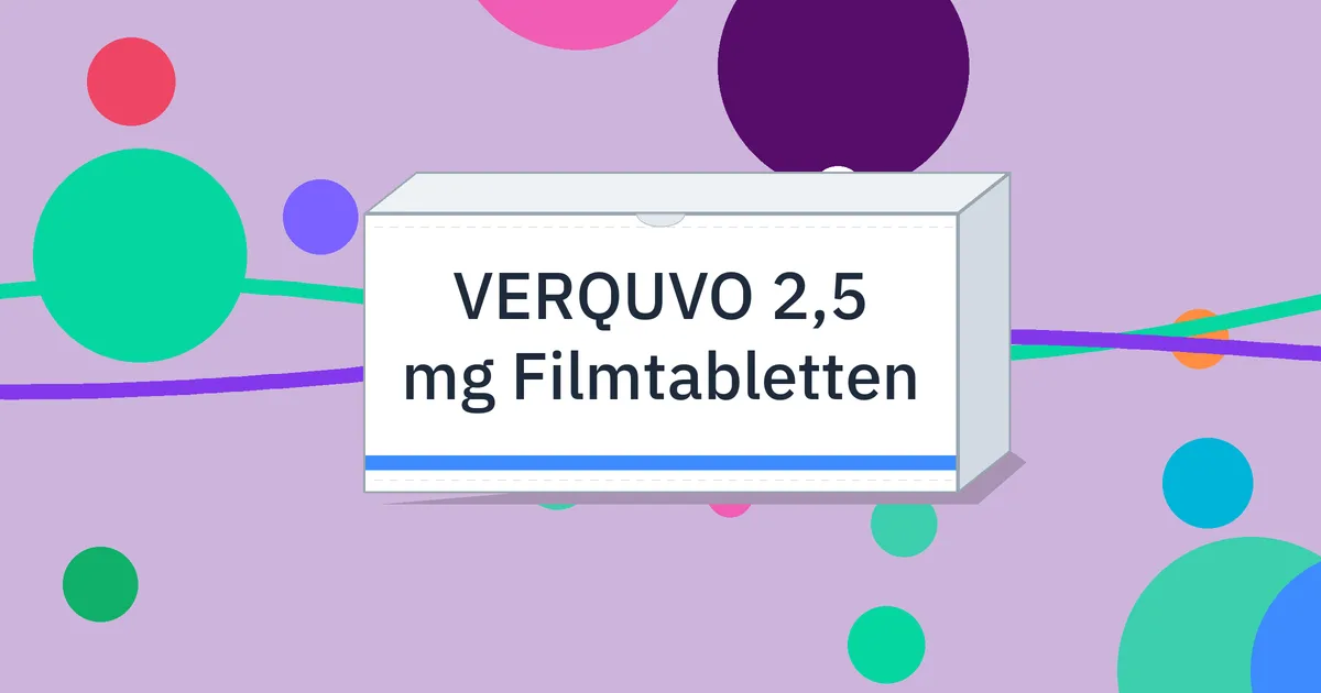 Symbolbild: Packung mit der Aufschrift VERQUVO 2,5 mg Filmtabletten (PZN 18776600) – Verfügbarkeit und Bezug in Apotheken in Frankfurt am Main