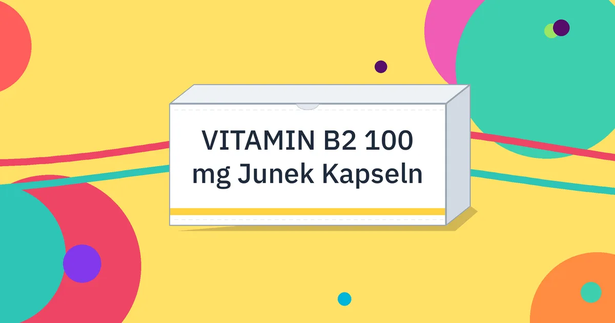 Symbolbild: Packung mit der Aufschrift VITAMIN B2 100 mg Junek Kapseln (PZN 16572307) – Verfügbarkeit und Bezug in Apotheken in Frankfurt am Main