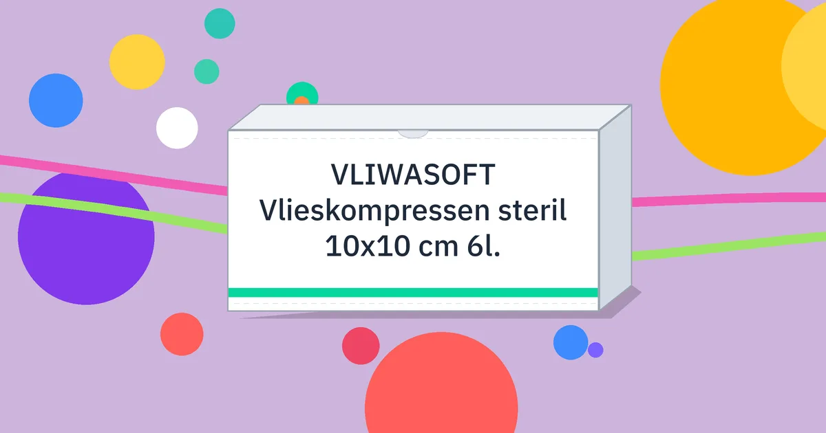 Symbolbild: Packung mit der Aufschrift VLIWASOFT Vlieskompressen steril 10x10 cm 6l. (PZN 18364317) – Verfügbarkeit und Bezug in Apotheken in Frankfurt am Main