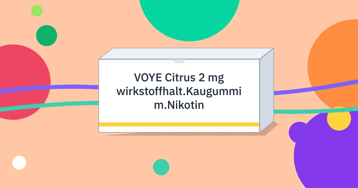 Symbolbild: Packung mit der Aufschrift VOYE Citrus 2 mg wirkstoffhalt.Kaugummi m.Nikotin (PZN 19114829) – Verfügbarkeit und Bezug in Apotheken in Frankfurt am Main