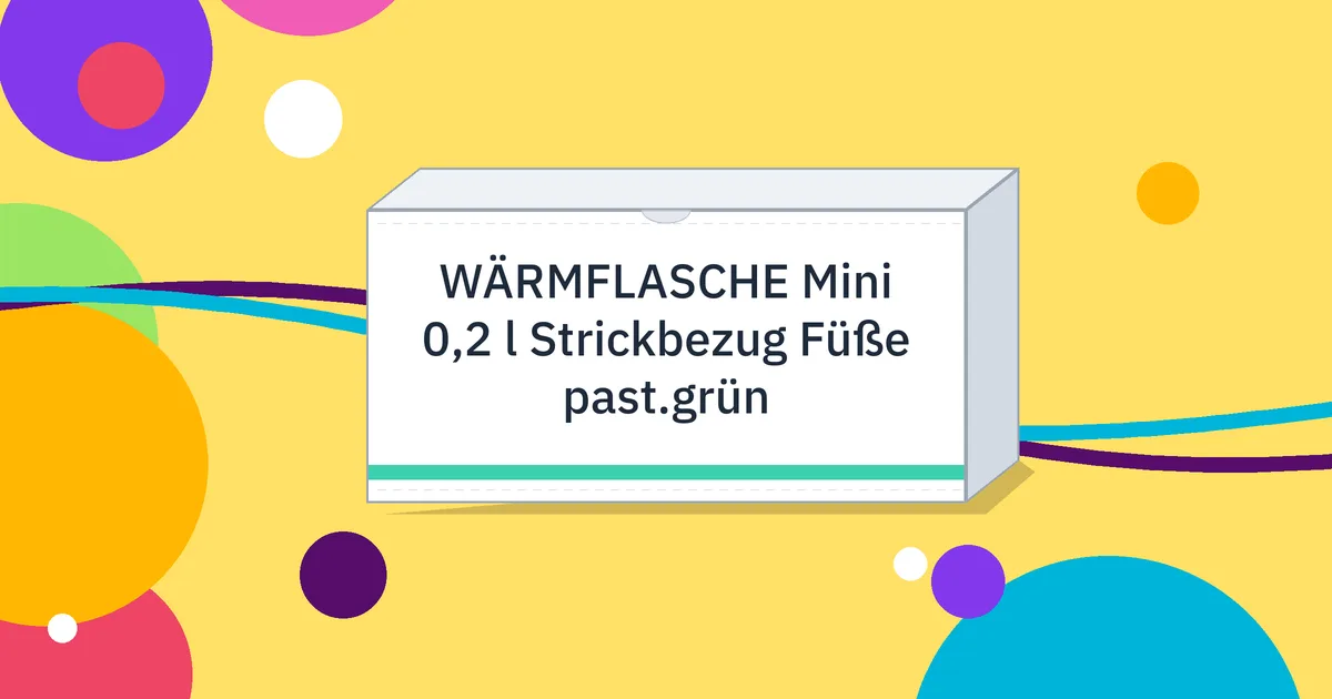 Symbolbild: Packung mit der Aufschrift WÄRMFLASCHE Mini 0,2 l Strickbezug Füße past.grün (PZN 16914676) – Verfügbarkeit und Bezug in Apotheken in Frankfurt am Main