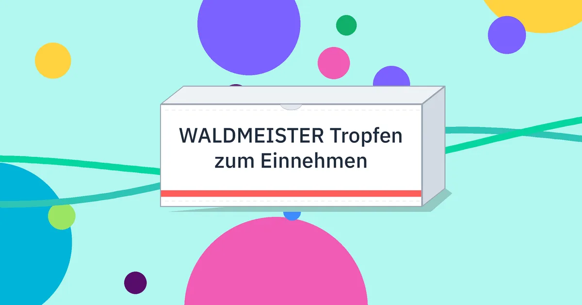 Symbolbild: Packung mit der Aufschrift WALDMEISTER Tropfen zum Einnehmen (PZN 11366862) – Verfügbarkeit und Bezug in Apotheken in Frankfurt am Main