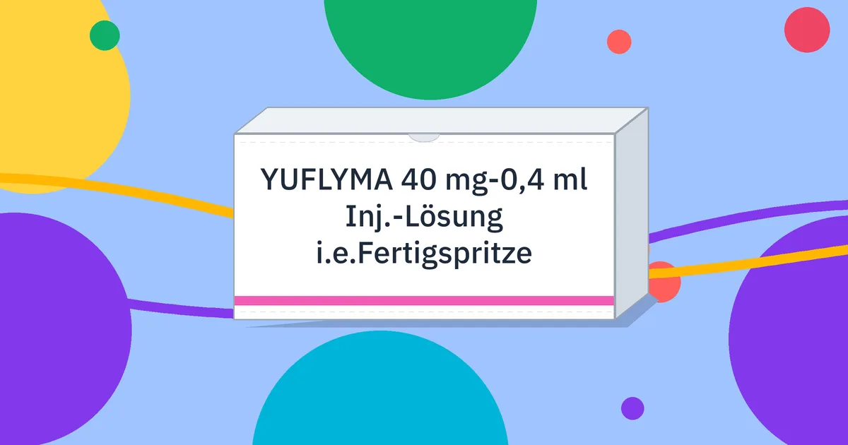 Symbolbild: Packung mit der Aufschrift YUFLYMA 40 mg-0,4 ml Inj.-Lösung i.e.Fertigspritze (PZN 17924470) – Verfügbarkeit und Bezug in Apotheken in Frankfurt am Main